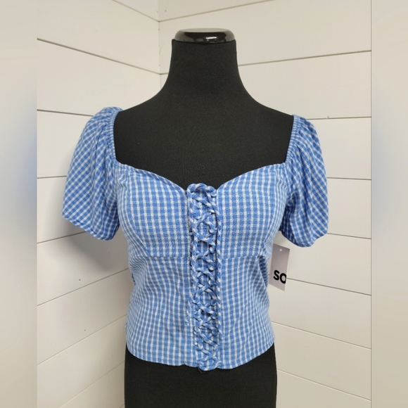 SO | Tops | Nwt So Blue Gingham Tiny Top Lace Up Crop Top | Poshmark
